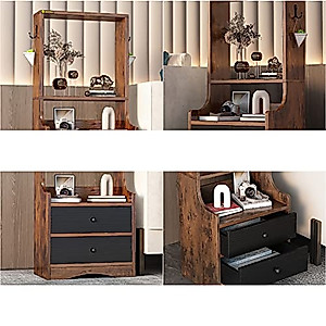 ALISENED 2 Tier Bookshelf, Tall Bookcase with 2 Storage Drawers, Display Standing Shelf Units, Wood Storage Shelf for Living Room, Bedroom, Home Office, Rustic Brown