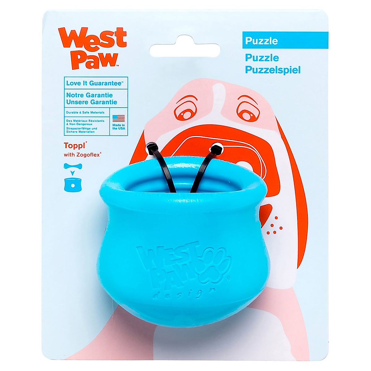 West Paw Zogoflex Toppl Interactive Treat Dispensing Dog Puzzle Play Toy, 100% Guaranteed Tough, It Floats!, Made in USA, Small, Aqua