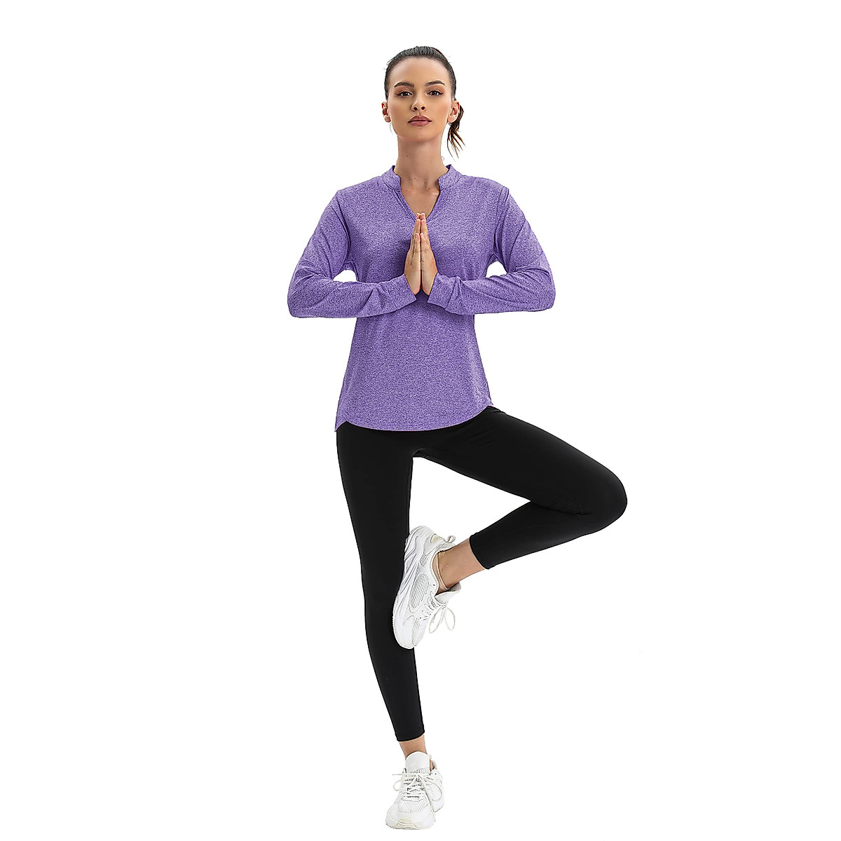 COOrun Long Sleeve Workout Shirts for Women Yoga Athletic Casual Tops Gym Running Breathable Shirt Quick Dry Purple_ Large