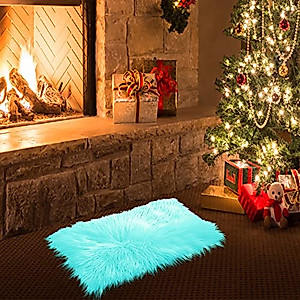 WLLHYF 20 Inch Faux Sheepskin Fur Fuzzy Rug, Ultra Soft Rectangle White Furry Rugs Luxury Fuzzy Sheepskin Area Rugs for Bedroom Living Room Sofa Shaggy Silky Plush Carpet Bedside Rug Floor Mat (Blue)