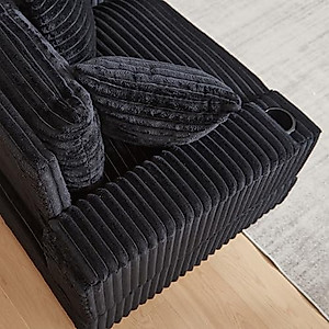 Verfur Oversized Chaise Lounges Indoor - 43.3" Deep Seat Sectional Sofa Corner Couch with Movable Ottoman, Storage Armrest & Cupholders- Plush Corduroy Upholstered Lounge Chair for Living Room Office