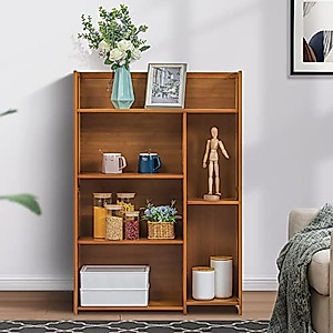 MoNiBloom 4 Tier Bookcase, Bamboo Freestanding Display Shelves Bookcase Open Storage Book Shelves for Living Room Home Office Décor, Brown