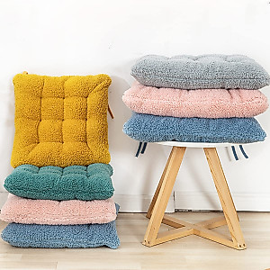 Square Lamb Wool Cushion Solid Color Butt Pad Non-Slip Soft Fluffy Thicken Plush Seat Pillows Cushions Office Chair Seat Pad Chair Cushion for Home, Office,Adults and Children Pink-15.7inch