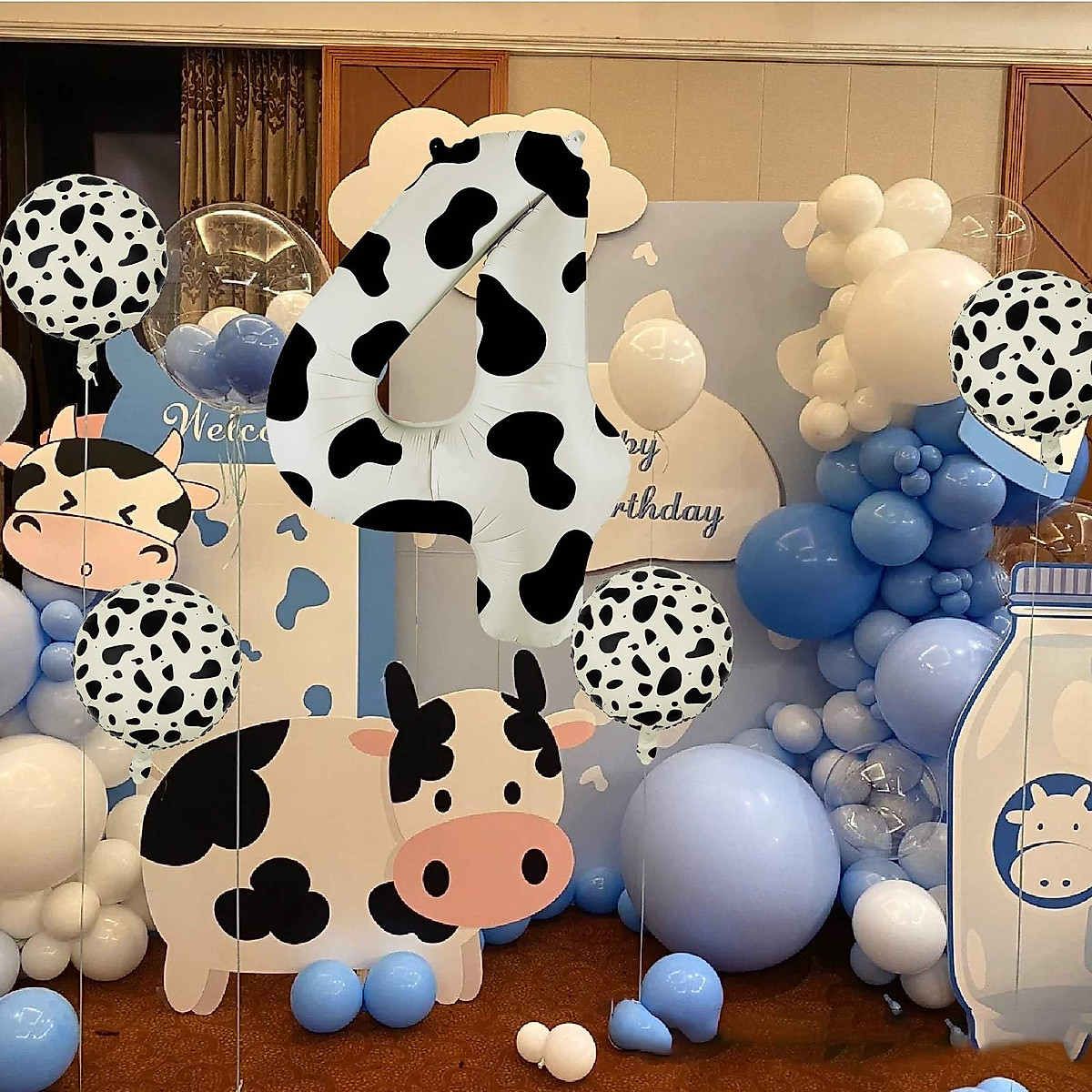 Cow Print Number 4 Balloons, 40 Inch Large Number 4 Balloon 18 Inch Cow Foil Balloons for 4th Birthday Cow Theme Party Decorations for a Girl Boy Kids Baby Shower Farm Animal Cow Party Supplies