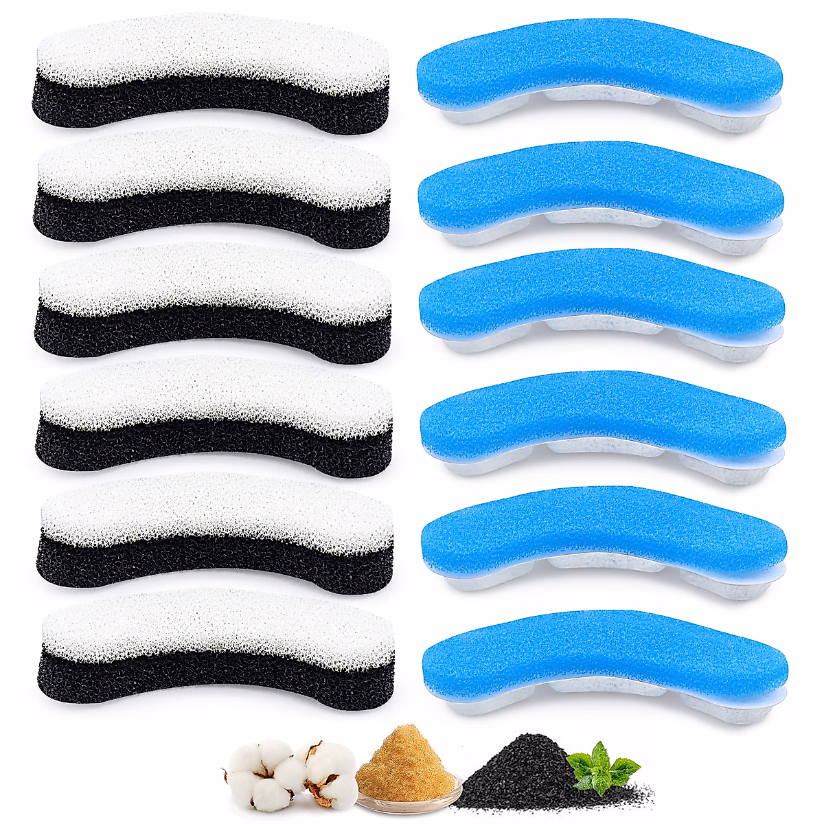 BEIJITA Cat Water Fountain Filter,Triple Filtration System Pet Water Fountain Filters,12PCS Cat Fountain Filter Replacement for Clear Cat Water Fountain, Dog Water Dispenser