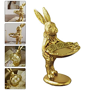 BESTOYARD Retro Jewelry Tray Ring Dish Golden Easter Bunny Figurine Spring Easter Tabletop Decoration Resin Rabbit Statue Jewelry Organizer Trinket Plate for Home