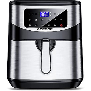 Acezoe Stainless Steel 7.4 QT Digital Air Fryer 1700-Watt with 9 Preset Cooking Functions, LED Touchscreen, Non-Stick Coating, 43 Recipes, Easy to Clean, Auto Shut-Off