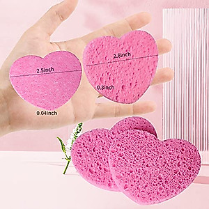 50-Count Facial Sponges Compressed Natural Cellulose Sponge Spunspon Heart Shape Face Sponge for Face Cleansing Exfoliating and Makeup Removal, Pink