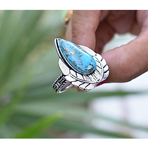 Rekha Gems Blue Copper Turquoise Ring, 925 Sterling Silver Ring, Vintage Ring , Handmade Ring, Birthday Gift, Blue Stone Ring, Boho and Hippie, Ring, Turquoise Ring, Turquoise Jewelry- BTQ-29 (8.50 US)