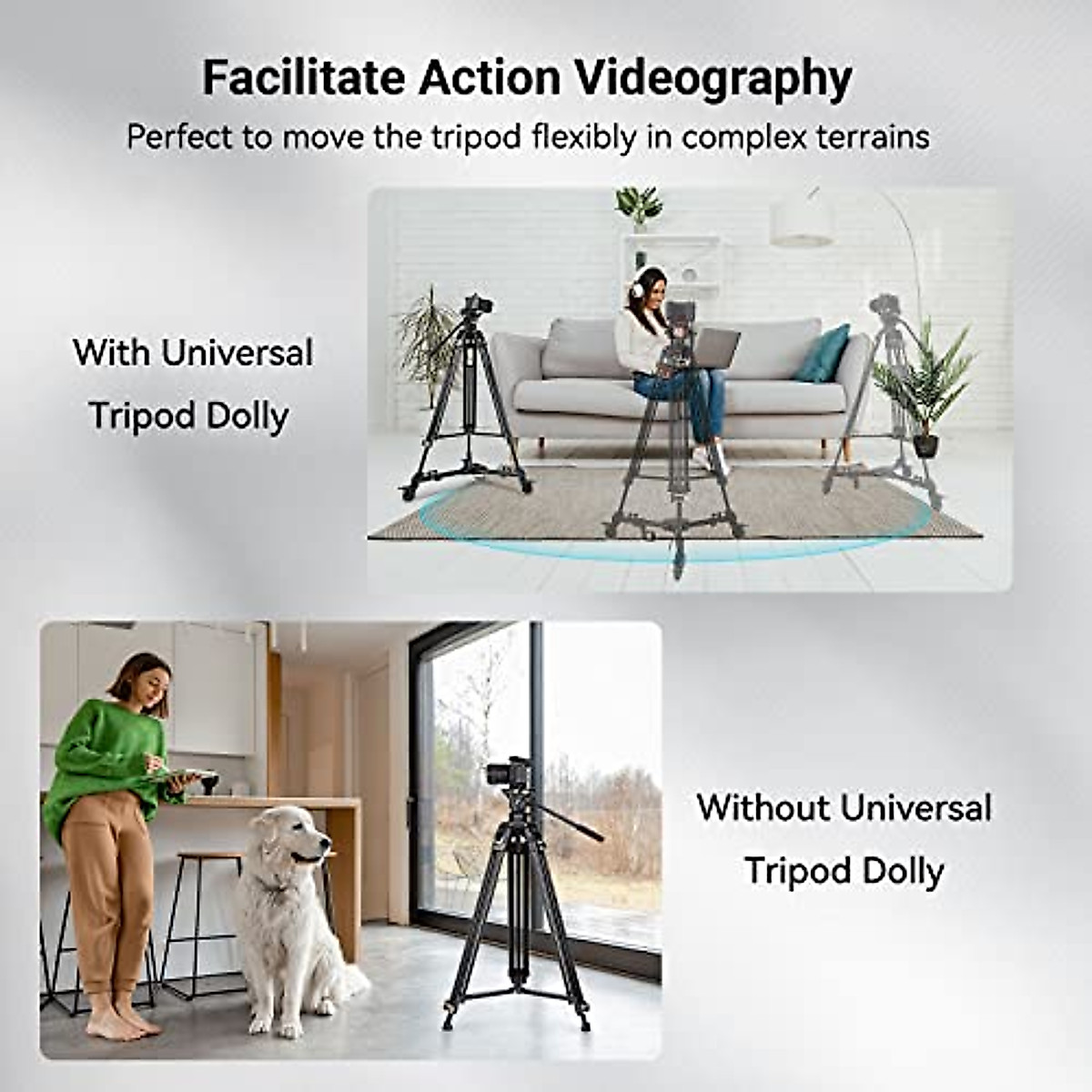 SmallRig Universal Photography Tripod Dolly, Heavy Duty with 3" Rubber Wheels, Adjustable Legs and Carry Bag, 33 lbs Capacity Tripod Wheels for Canon for Sony Cameras Camcorder Video Lighting- 3986