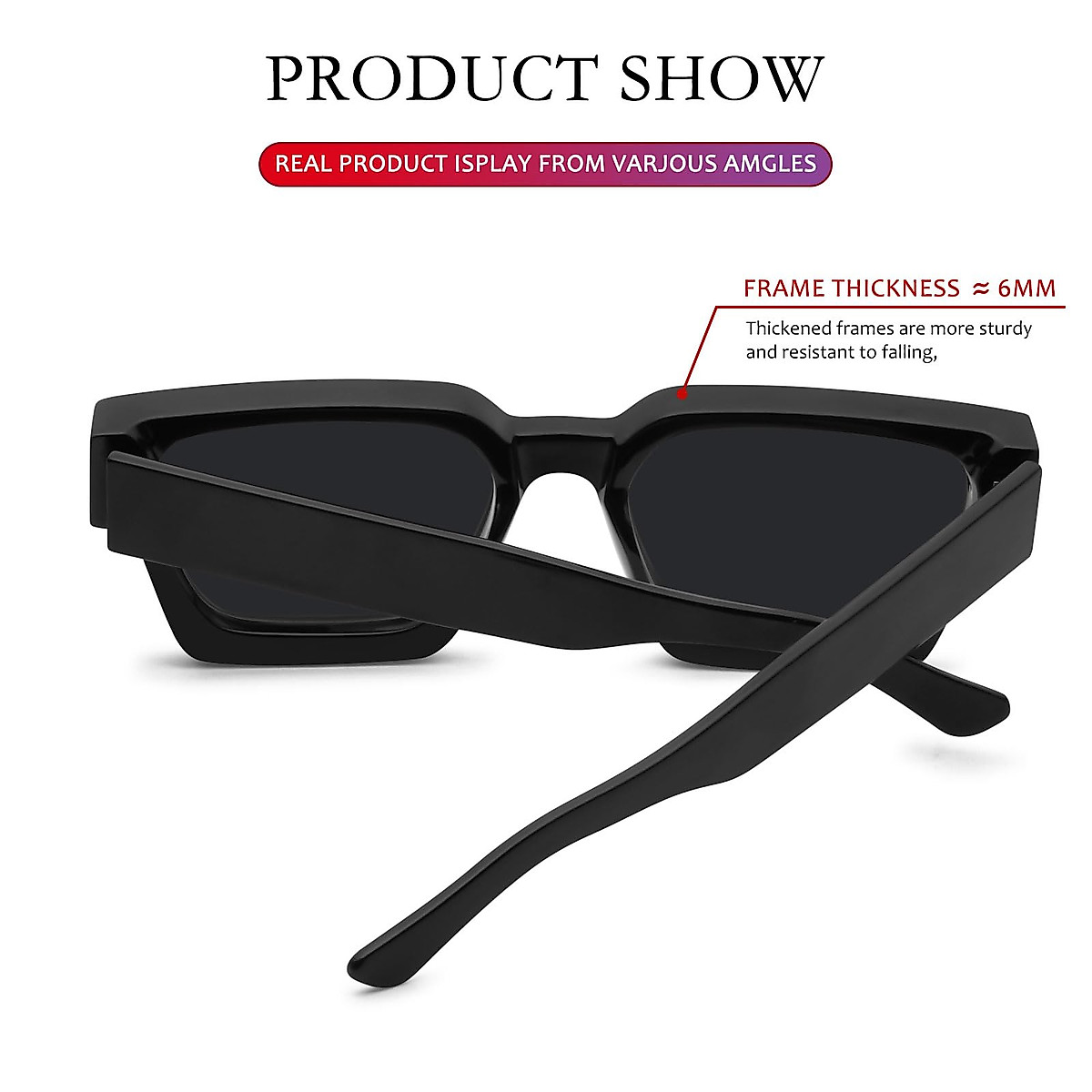 YMRFW Simple Women's Square Sunglasses Men's Thick Frame Classic Trend Black Sunglasses UV Protection