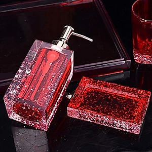 LUANT 5-Piece Resin Bathroom Accessory Set with Soap Dish, Dispenser, Toothbrush Holder and Tumbler, Red