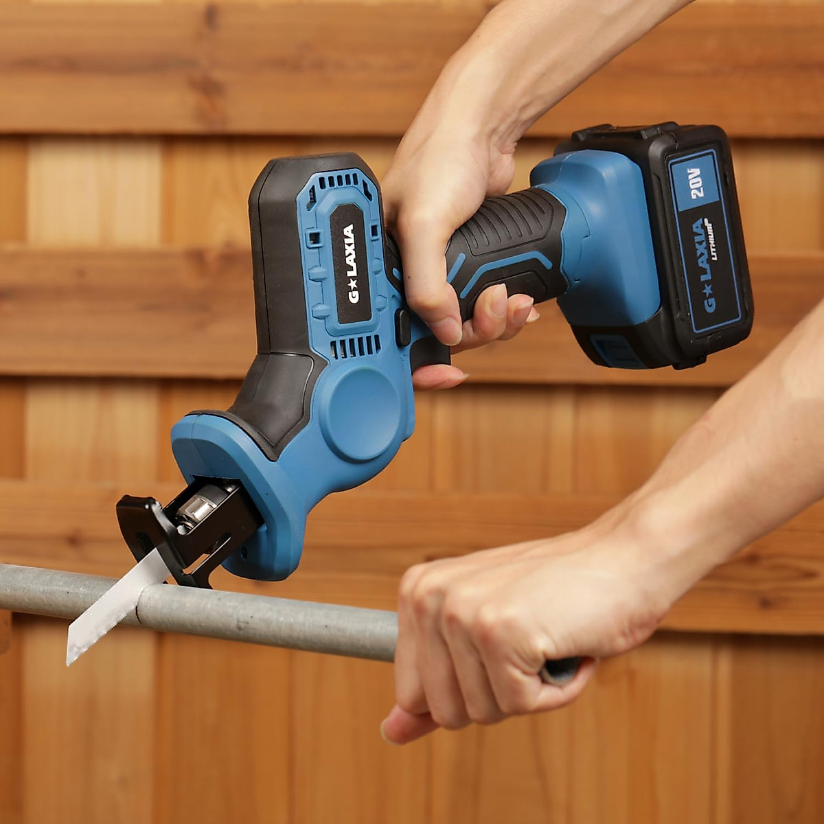 G LAXIA Reciprocating Saw, 20V Cordless Reciprocating Saw with 4.0Ah Battery, Tool-Free Blade Change, 3Pcs Blades for Wood, Soft Metal, PVC Pipe Cutting