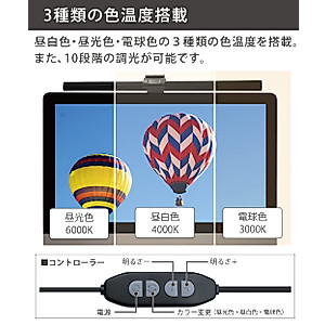 HRN PC Monitor Light, 40 Monitor Light, Clip Type, Desk Light, Computer Light, LED Light, Adjustable Brightness, 10 Level Dimming, 3 Color Temperatures