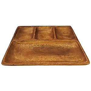 WeTheFounders SDS Handcrafted Acacia Wood Platter and Tray Perfect for Snacks Hummus Dip and Salsa Appetizer Server with 4 Sections, 11" x 1"H