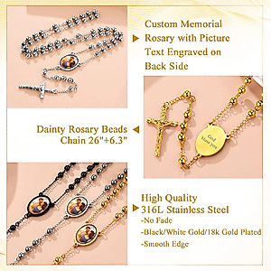 Custom4U Custom Rosary with Picture & Name Personalized Rosary Beads Catholic for Women Photo Pendant Cross Necklace Chain Customized Memorial Religious Jewelry for Women Men