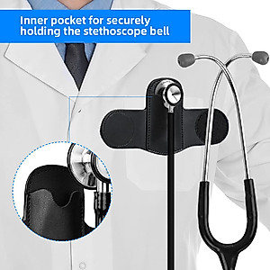 Leather Stethoscope Holder Hip Clip - Black Stethoscope Holster with Inner Pocket & Velcro Closure for Doctors/Nurses/Scrubs/EMT