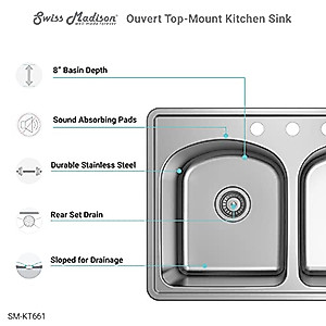 Swiss Madison SM-KT661 Ouvert 33 x 22 Stainless Steel, Dual Basin, Top-Mount Kitchen Sink