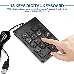 Spacesea USB Wired Numeric Keypad Numpad 18 Keys Digital Keyboard for Accounting Teller Laptop Windows Android Notebook Tablets PC (Black)