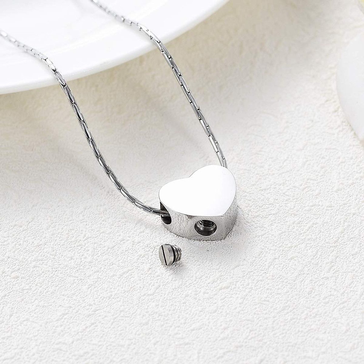constantlife Cremation Jewelry for Ashes - Heart Pendant Memorial Urn Necklace Ashes Holder Stainless Steel Personalized Customization Keepsake (Silver)