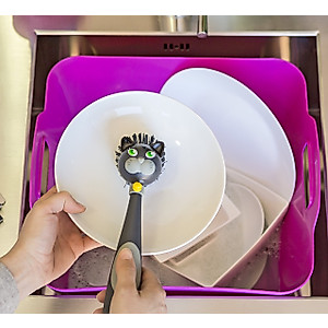 Vigar Felix Cat-Shaped Soap Dispensing Dish Brush, Dish Brush with Soap Dispenser for Pot Scrubber, Dishes, Sink, and Kitchen Essentials, Black, Gray