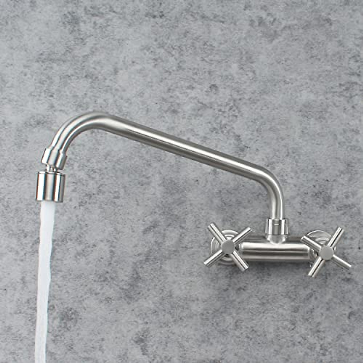 UMANYI Commercial Kitchen Faucets Wall Mount 4 inch Center Stainless Steel Brushed Nickel 2 Handle Utility Laundry Sink Bar Pre Faucet 11" Spout with Aerator SSKF09-3CZ