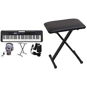 Casio CT-S300 61-Key Premium Keyboard Pack with Stand, Headphones & Power Supply + Casio ARBENCH X-Style Adjustable Padded Folding Keyboard Bench