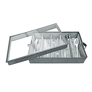 Boczif Flatware Storage Case-Silverware Storage Box with Padded Dividers, 5 Compartment Utensil Storage, Silverware Holder with Handles and Removable Lid for Organizing Cutlery, Forks, Knives