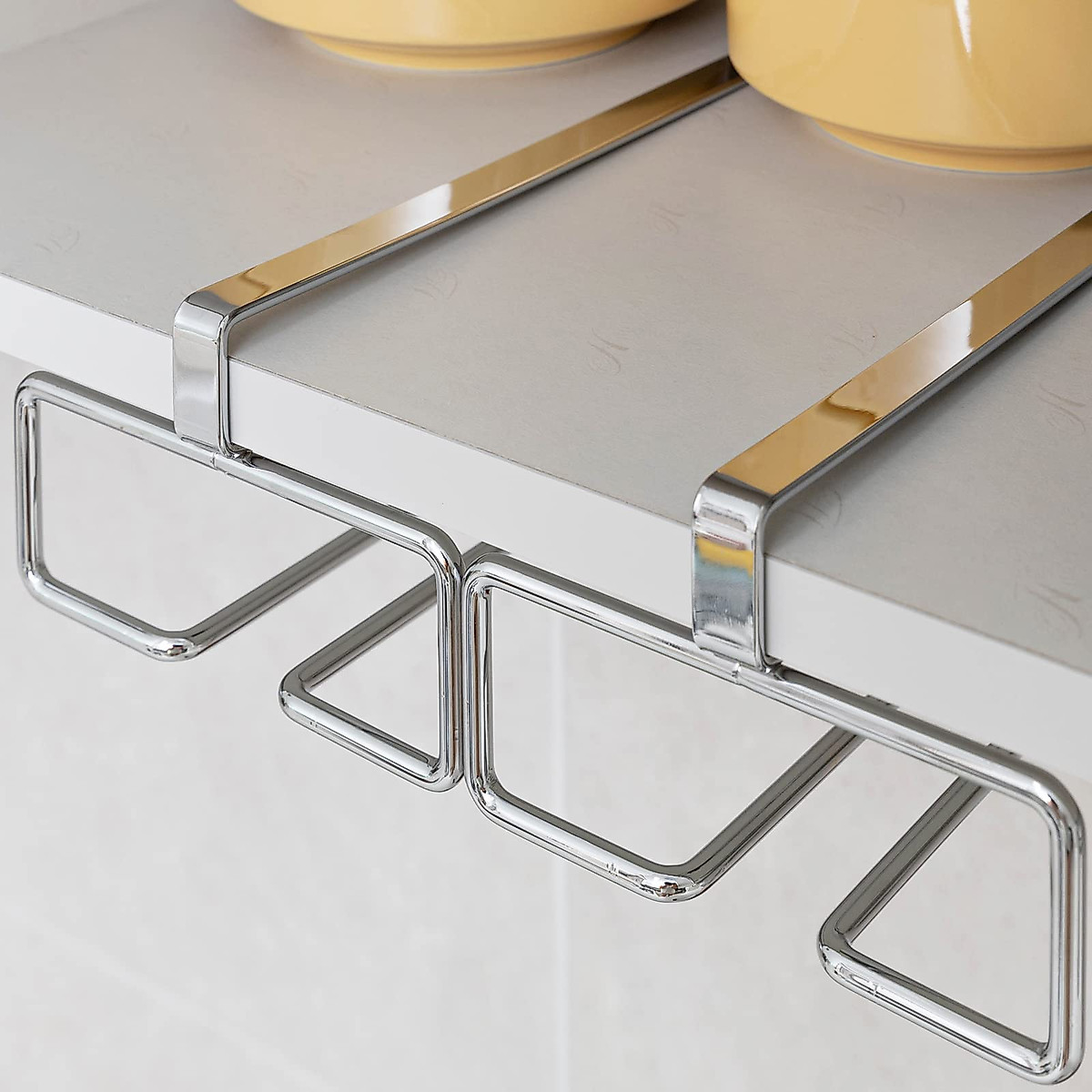 GOODSDECO Wine Glass Rack without Screw, Wine Glass Holder, Stemware Holder Under Cabinet, Stainless Steel Hanger, Glasses Storage Hanger for Kinchen Bar (2P)