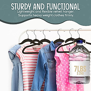 TechZoo 50 Premium Kids Velvet Hangers - 14" Inch Non-Slip Kids Hangers - Ultra Slim Space Saving Children Hangers - 360°Swivel Hook, Strong & Durable Kids & Preteen Hangers - Black