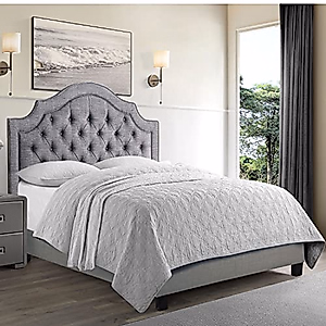 Rosevera Angelo Linen Upholstered Bed with Adjustable Headboard and Button Tufting, Full, Gray