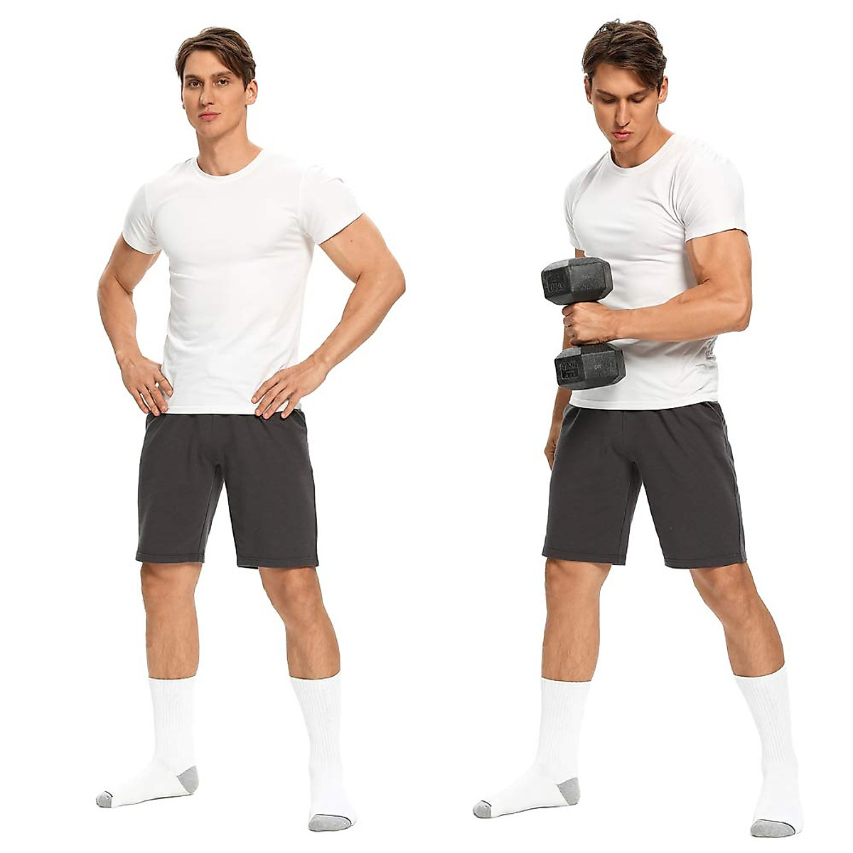 EnerWear 10P Pack Men's Cotton Moisture Wicking Heavy Cushion Crew Socks (10-13/shoe size 6-12 (10 Pair), White)