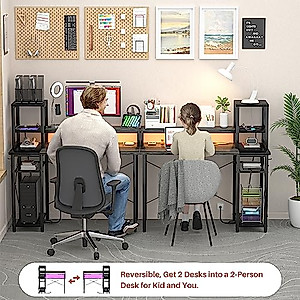 armocity 2023 Upgrade Gaming Desk with LED Lights, Small Computer Desk with Long Monitor Stand, 40'' Reversible Laptop Table with Storage Shelves, Small Desk for Small Spaces, Gaming Room, Grey