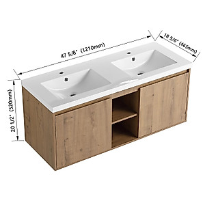 48" Wall Mounted Bathroom Vanity with Double Sink, Floating Bathroom Sink Cabinet with 2 Soft Closing Doors Modern Bathroom Vanity Set with Open Shelves Modern Bathroom Cabinet Set