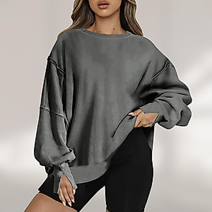 items sold and shipped by amazon only Womens Oversized Casual Slit Y2K Pullover Top Crewneck Long Sleeve Corded Sweatshirts Fall Outfits 2023 Winter Clothes Dark Gray M