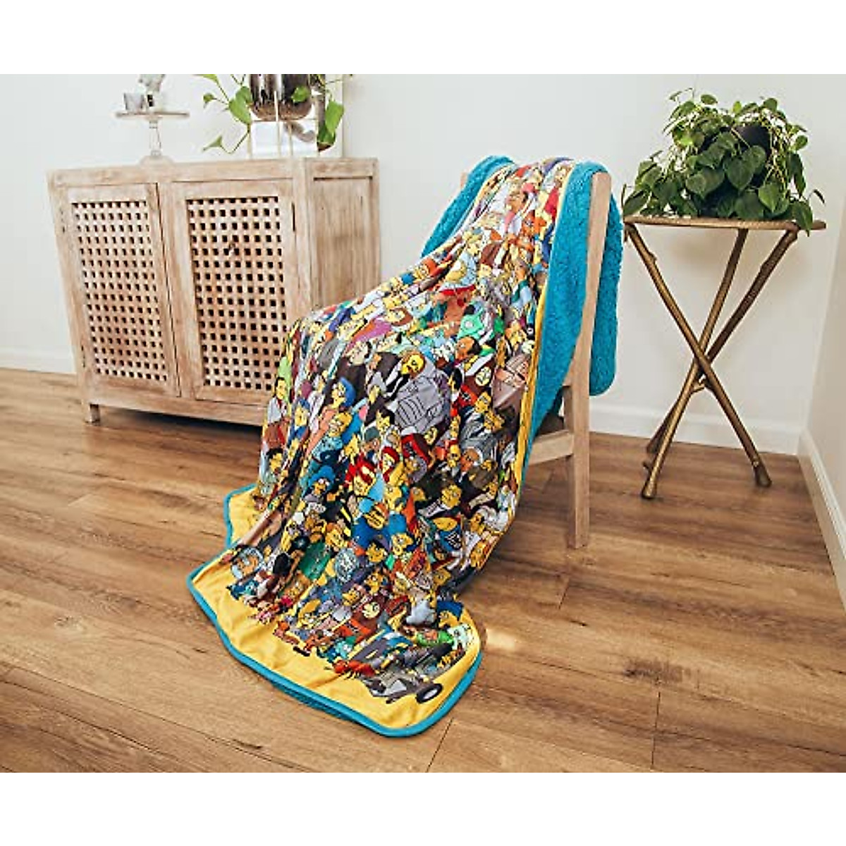 The Simpsons Oversized Fleece Throw Blanket With Blue Sherpa Backing | Plush Soft Polyester Cover For Sofa and Bed, Cozy Home Decor, Luxury Room Essentials | Cartoon Comedy Gifts | 49 x 72 Inches