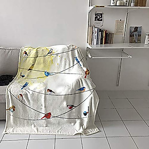 Fleece Throw Blanket, Cute Birds on The Wire Robin Cardinal Lightweight Warm Cozy Soft Flannel Blankets for Couch Bed Sofa Camping for All Seasons, 40"x60"