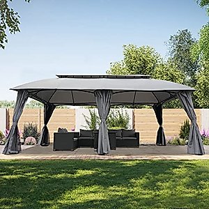 Grand Patio 13'x20' Gazebo for Patio Double Vent Canopy with Netting and Curtains for Deck Backyard Garden Lawns
