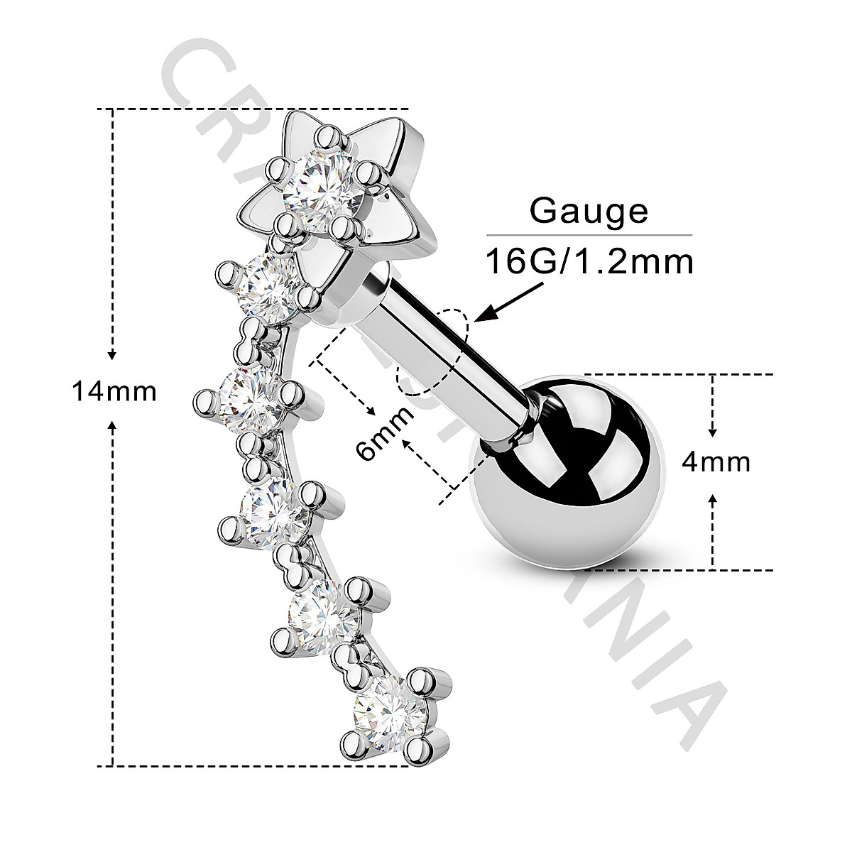 CM Crareesi Mania Star Cartilage Earrings 16G Curved Helix Piercing Jewelry Silver Stainless Steel Forward Helix Piercing Jewelry Gold Tragus Earrings for Women