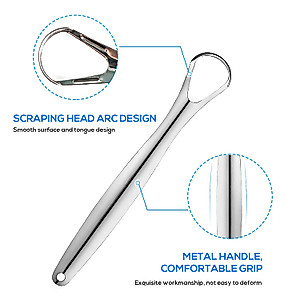 6PCS Metal Tongue Scraper, Preminum Tongue Clearners for Adults & Kids, Medical Grade 100% Stainless Steel Tounge Brushes for Oral Healthy Care, Bad Breath Treatment, Easy to Use Tongue Cleaning Tools