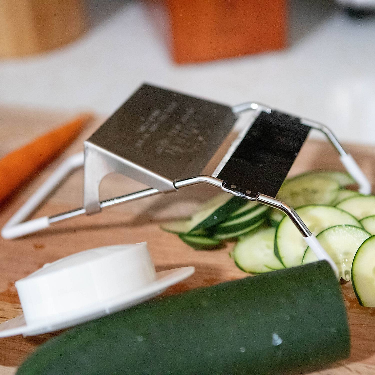 Feemster's Famous Vegetable Slicer, Super Sharp Carbon Steel Blade Slices Fruits and Vegetables, Consistent and Adjustable, Cuts 1/8" to 1/2"