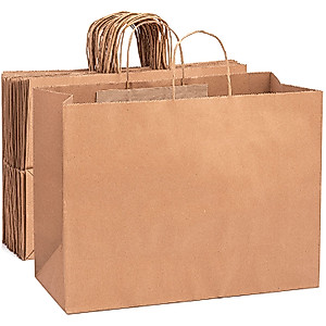 Bilinny Brown Paper Bags with Handles - Large Gift Bags with Handles - 16x6x12 Inches - 50 Pack Kraft Paper Bags - Paper Grocery Bags - Paper Bags for Small Business - Paper Shopping Bags with Handles