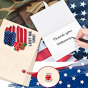 Watersay 100 Sets Veteran Thank You Cards with Envelopes and Stickers Military Appreciation Note Cards Memorial Day Watercolor Cards 4 x 6 Inch Blank Cards Bulk for Veterans Memorial Day