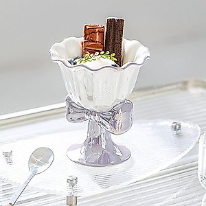 Hemoton Decorative Tray Ceramic Dessert Bowl Cup Footed Ice Cream Bowl Sundae Cups Dish Parfait Cup for Sundaes Parfaits Ice Cream Fruit Snack Cocktail Purple