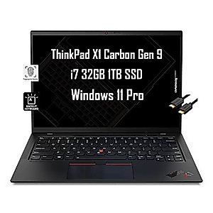 Lenovo ThinkPad X1 Carbon Gen 9 14" FHD+ (Intel 4-Core i7-1185G7 vPro, 32GB RAM, 1TB SSD) Business Laptop, Thunderbolt 4, Backlit, Fingerprint, 3-Year Warranty, Webcam, Wi-Fi 6, IST Cable, Win 11 Pro