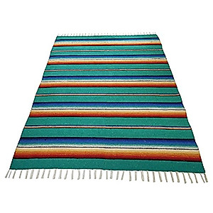 Sanyork #776 Classic Sarape Mexico Falsa Throw Blanket Yoga Beach Heavy Premium Serape(Teal)