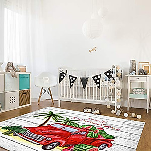 Area Rug 2'x3' - Watermelons in The Truck Wood Grain Backdrop Non-Slip Living Room Bedroom Accent Rug Carpet, Washable Kitchen Mat Rugs Front Porch Floor Doormat Bath Runner Rugs