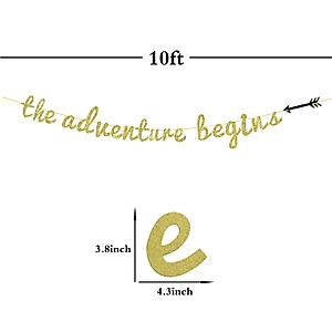 Glitter The Adventure Begins Banner - 2022 Graduation Decor, Retirement Bridal Shower Engagement Party Decoration Supplies Gold