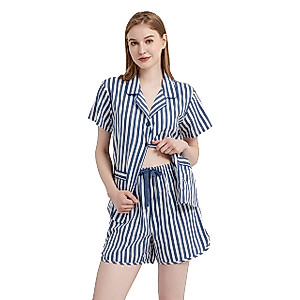 GLOBAL Womens Pajama Set Short Sleeve PJs for Women cotton Pajamas Summer Sleepwear