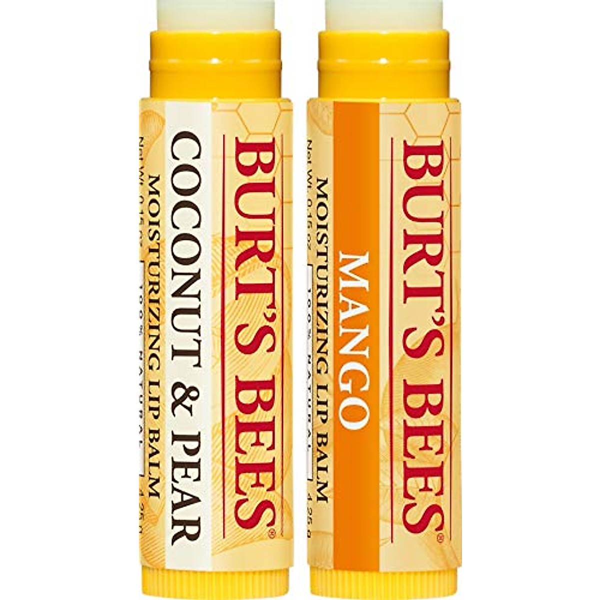 Burt's Bees 100% Natural Moisturizing Lip Balm, Coconut & Pear and Mango with Beeswax & Fruit Extracts - 2 Tubes, 2 Fl OZ